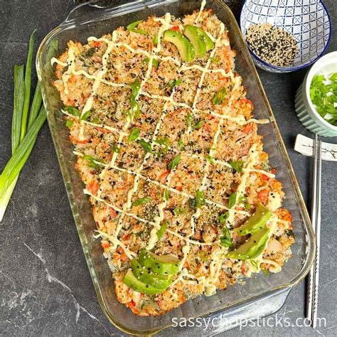 Sushi Bake Recipe Imitation Crab Sushi Casserole Sassy Chopsticks