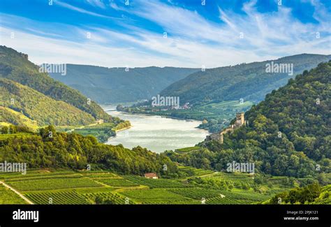 View Into The Wachau Valley With Danube River And Hinterhaus Castle
