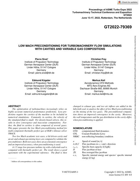 Pdf Low Mach Preconditioning For Turbomachinery Flow Simulations With Cavities And Variable