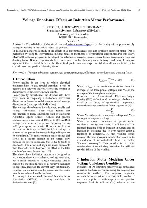 Pdf Voltage Unbalance Effects On Induction Motor Performance