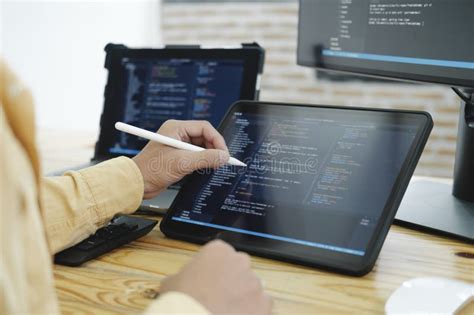 It Programmer Starts Working On Desktop Computer Stock Image Image