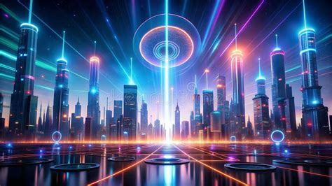 Cybernetic Symphony A Dance Of Digital Light And Laser Beams Generative Ai Stock Illustration