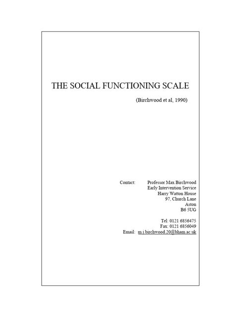 Guide Vo Sfs The Social Functioning Scale Pdf