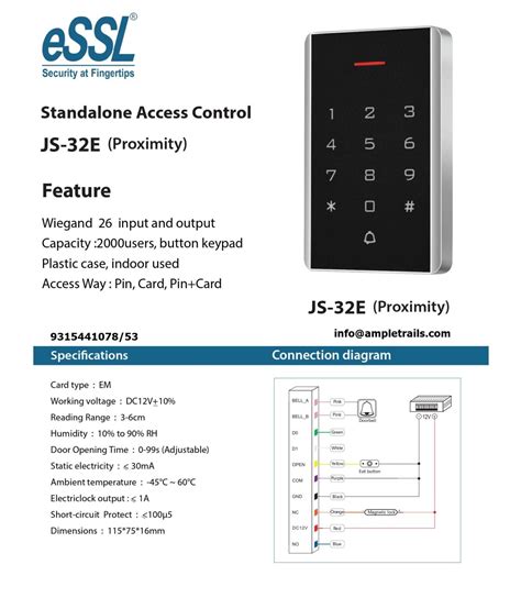 essl js 32e proximity standalone access control biometric attendance