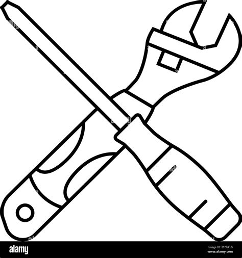 Screwdriver And Wrench Tool Work Line Icon Vector Illustration Stock