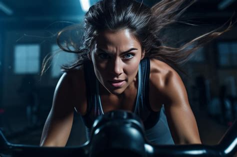 Premium Ai Image Crossfit Woman Doing Intense Cardio Training On