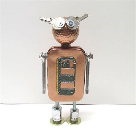 Found Objects Robot Sculpture Assemblage Robot Figurine Sculpture By
