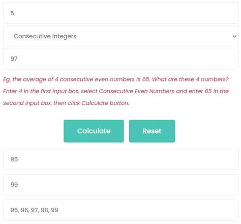Find Consecutive Numbers By Average Calculator Natural Even Odd
