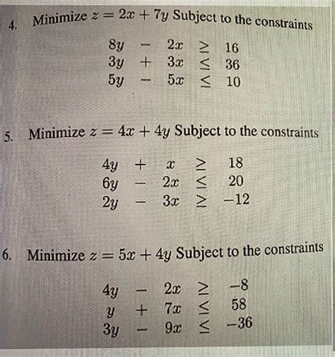 Solved 2 0 7y Subject To The Constraints 4 Minimize Z 8y