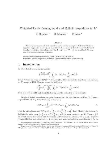 Pdf Weighted Calderon Zygmund And Rellich Inequalities In L P