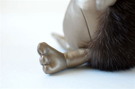 Игрушка ежик из натурального меха седого соболя и кожи