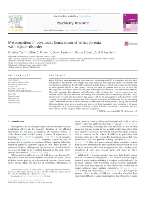 Pdf Metacognition In Psychosis Comparison Of Schizophrenia With Bipolar Disorder