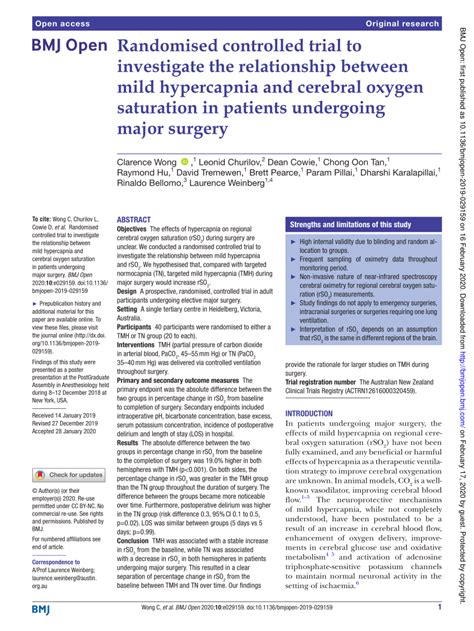 Pdf Randomised Controlled Trial To Investigate The Relationship Between Mild Hypercapnia And