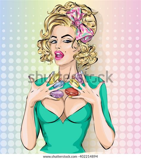 Sexy Pop Art Woman Portrait Macarons Stock Vector Royalty Free 402214894