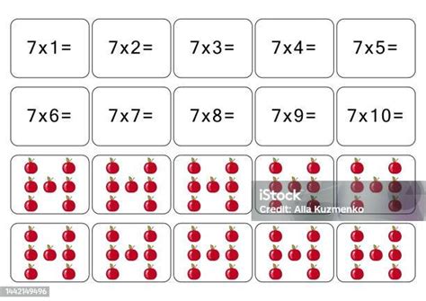 곱셈과 나눗셈 표 7 예를 들어 그림이있는 수학 카드 곱셈 광장 벡터 그림입니다 인쇄물 배너 어린이 학생을위한 테이블 학교 교육