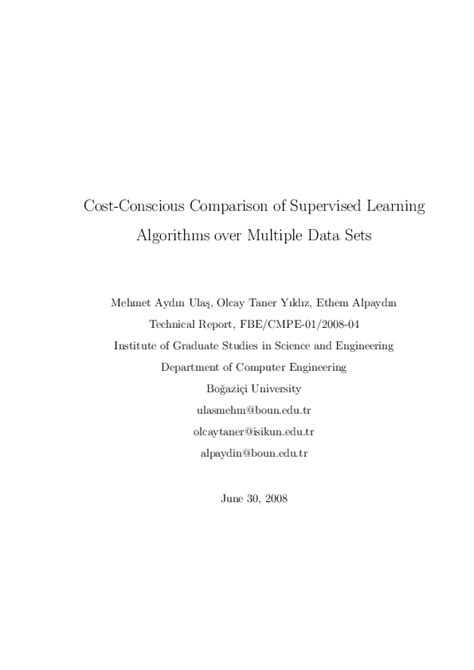 Pdf Cost Conscious Comparison Of Supervised Learning Algorithms Over