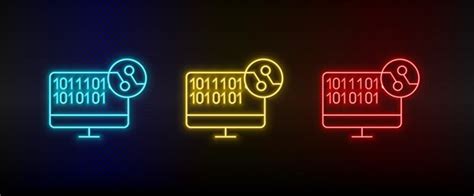 Premium Vector Neon Icons Ai Computer Code Set Of Red Blue Yellow Neon Vector Icon On Darken