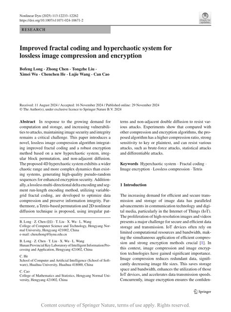 improved fractal coding and hyperchaotic system for lossless image
