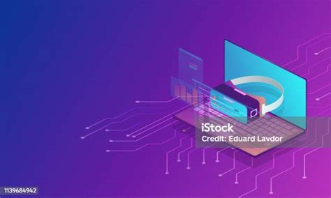 웹 디자인을 위한 현대적인 템플릿입니다 정보 기술 벡터 일러스트 레이 션 개념입니다 디지털 가제트 과학 배경입니다 추상 Vr 미래 기술 개념입니다 가상 현실 3d 랜딩