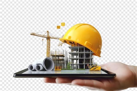 Construction Project Concept With Helmet And Blueprints Isolated On A Transparent Background