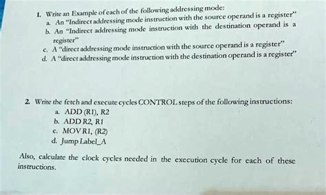 solved write an example of each of the following addressing modes a