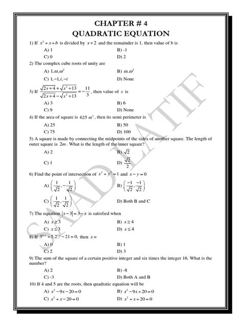 Chapter 4 Quadratic Equations Pdf Mathematical Concepts Elementary Mathematics