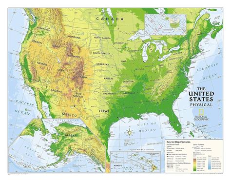 High Detailed Physical Map Of United States Of America Stock