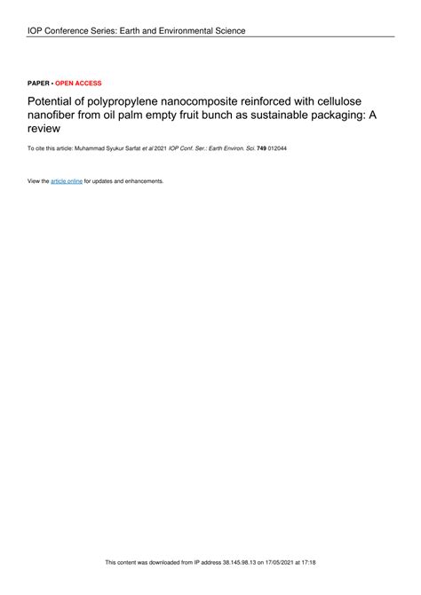 Pdf Potential Of Polypropylene Nanocomposite Reinforced With