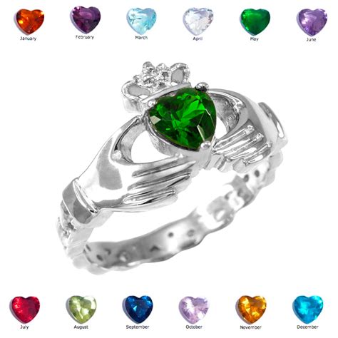 Sterling Silver Claddagh Birthstone Cz Ring