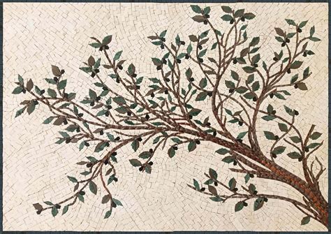 Kitchen Backsplash Olive Tree Branches And Leaves Marble Mosaic Tile