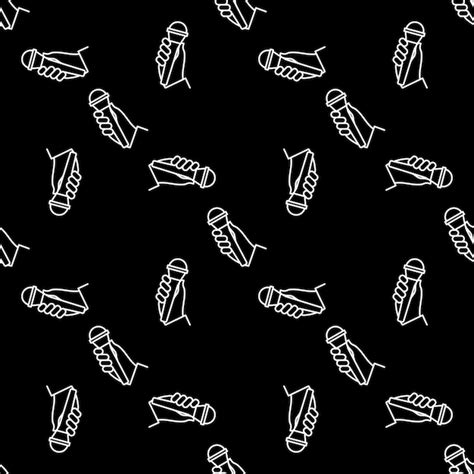 Premium Vector Hand With Microphone Linear Vector Dark Seamless Pattern
