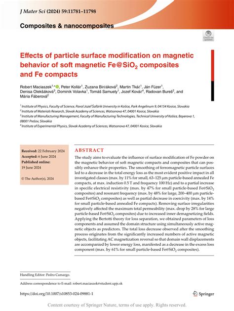 Pdf Effects Of Particle Surface Modification On Magnetic Behavior Of