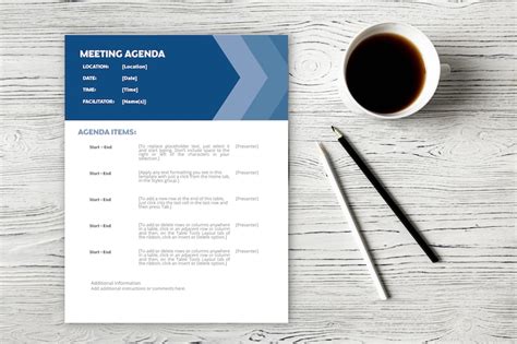 Meeting Agenda Template Editable Microsoft Word Document Meeting