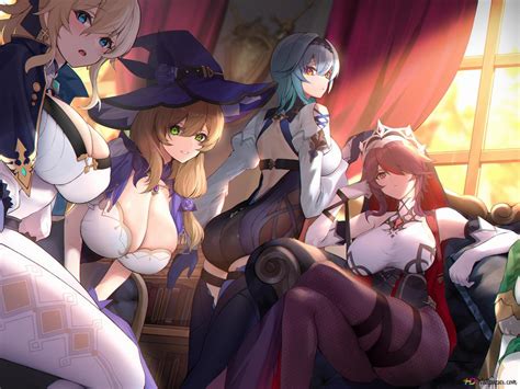 Hot Genshin Female Heroes Together Genshin Impact 2K Wallpaper Download