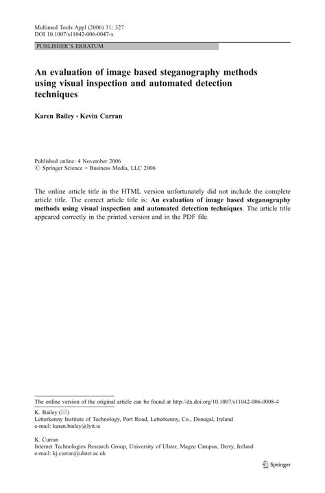 Pdf An Evaluation Of Image Based Steganography Methods Using Visual