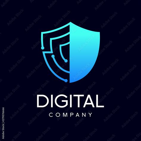 Shield Security Logo Design Vector Digital Security Guard Symbol Icon Gradient Blue