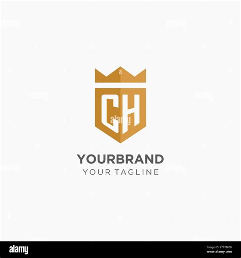 Monogram Ch Logo With Geometric Shield And Crown Luxury Elegant Initial Logo Design Vector