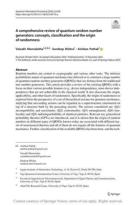 A Comprehensive Review Of Quantum Random Number Generators Concepts Classification And The