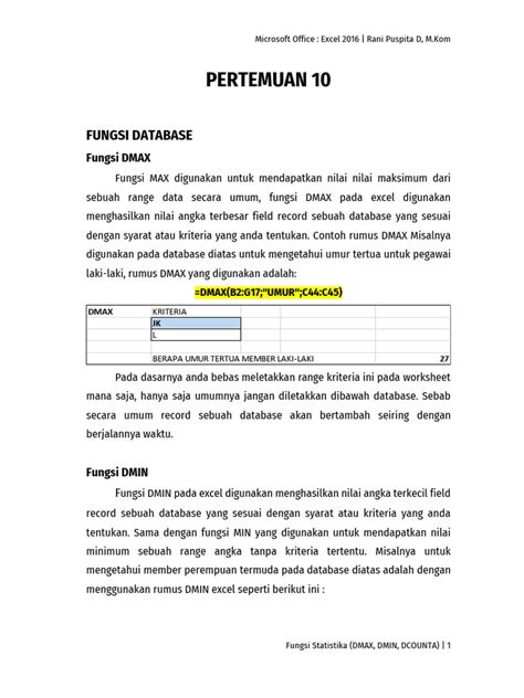 Fungsi Database Dmax Dmin Dcounta Pdf