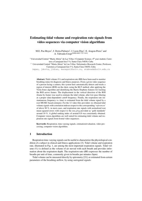 Pdf Computer Vision Based Estimation Of Respiration Signals