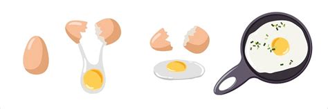 아침 식사로 스크램블 에그 요리 요리 과정 전통적인 건강 단백질 식품 성분 흰색 배경에 분리된 벡터 음식 재료 메뉴 카페 요리