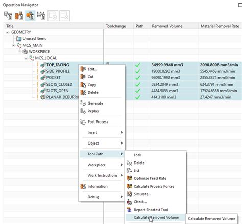 Show Volume Removal Measurements In Operation Navigator