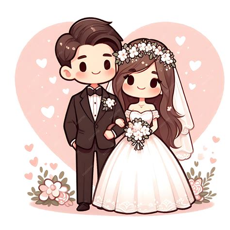 Cute Cartoon Wedding Couple Illustration Perfect For Invitations And