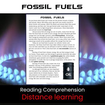 Fossil Fuels Reading Comprehension And Questions Google Form Quiz