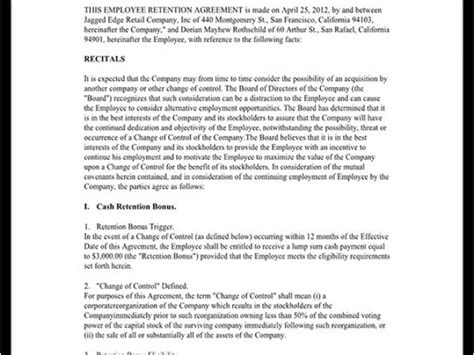 Email Retention Policy Template Employee Retention Agreement Template