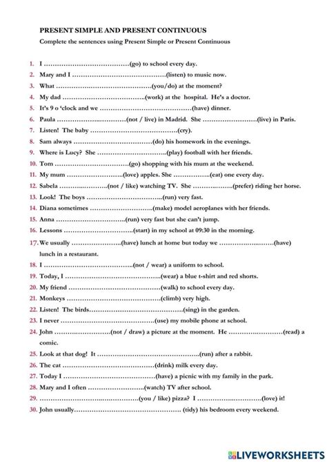 The Present Simple And Present Continuous Tense Worksheet