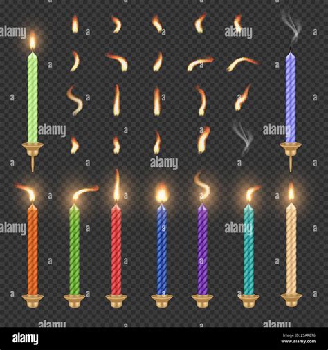 Burning Extinguished Birthday Candle And Flame Set Vector