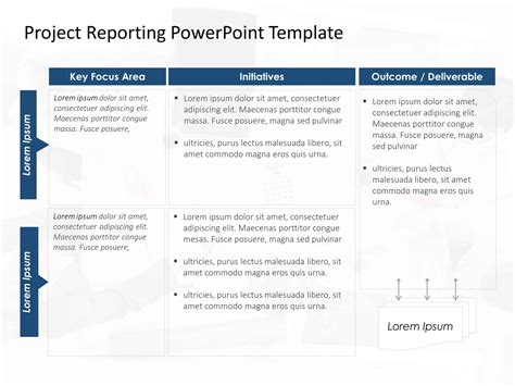 Blue And Gray Project Reporting Table For Key Focus Areas Presentation Template