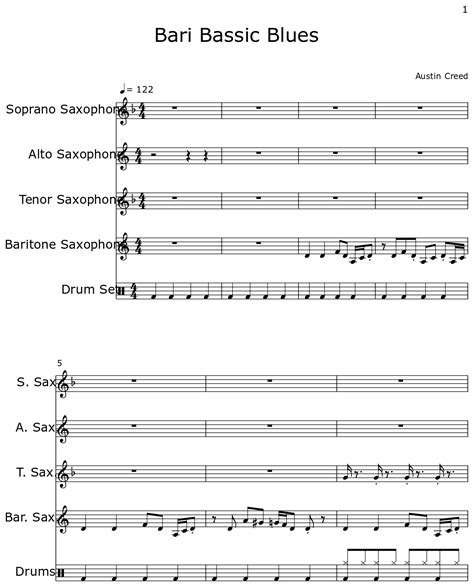Bari Bassic Blues Sheet Music For Soprano Saxophone Alto Saxophone Tenor Saxophone Baritone
