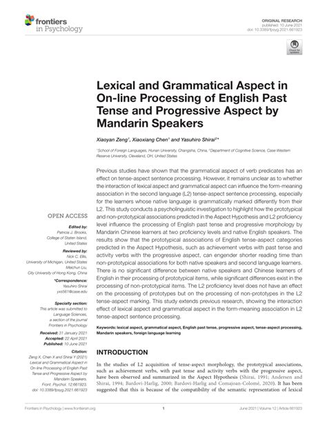 Pdf Lexical And Grammatical Aspect In On Line Processing Of English